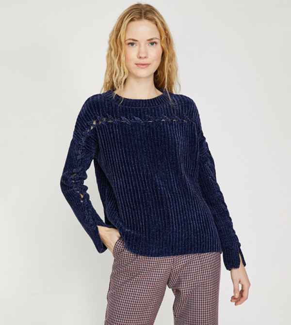 Buy Koton Solid Embroidered Sweater In Blue | 6thStreet Kuwait