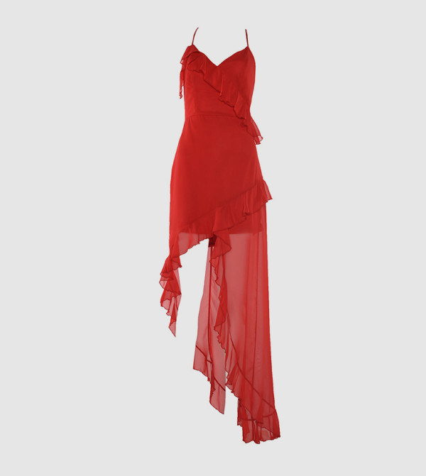 Buy Trendyol Red Collar Detailed Evening Dress & Graduation Gown In Red ...