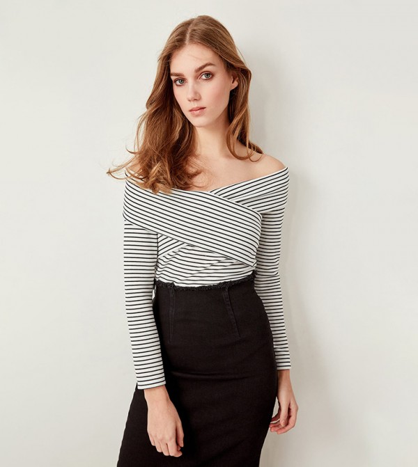 Buy Trendyol Striped Cross Over Off Shoulder Top In Multiple Colors ...