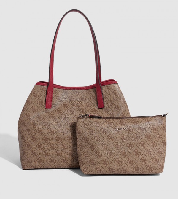 Buy Guess Monogram Patterned Tote Bag Set In Beige | 6thStreet Qatar