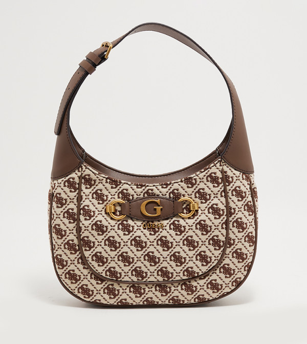 Buy Guess IZZY Monogram Patterned Hobo Bag In Black | 6thStreet UAE