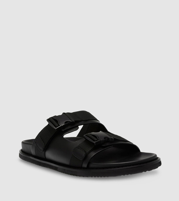 Buy Steve Madden AESON Double Strap Slip On Sandals In Black ...