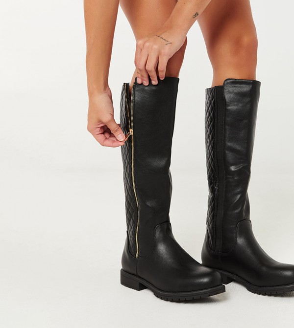Buy Ardene Quilted Western Boots In Black | 6thStreet Oman