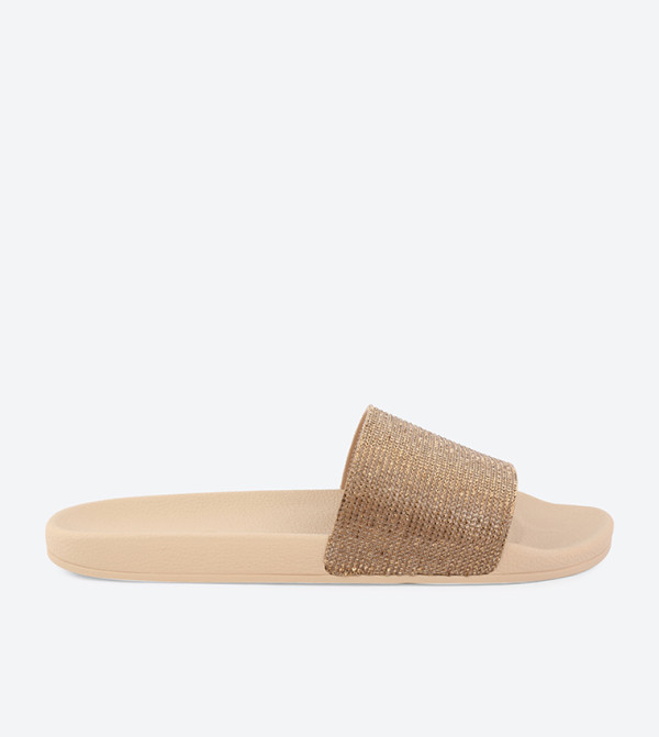 Buy Aldo Montagne Slides Gold In Gold | 6thstreet Qatar