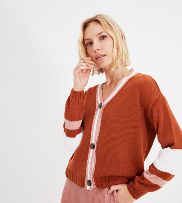 Buy Trendyol Tile Button Knitwear Cardigan In Orange | 6thStreet UAE