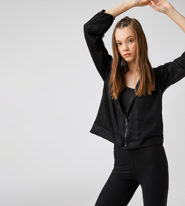 Buy Koton Mesh Detailed Active Jacket In Black | 6thStreet Oman