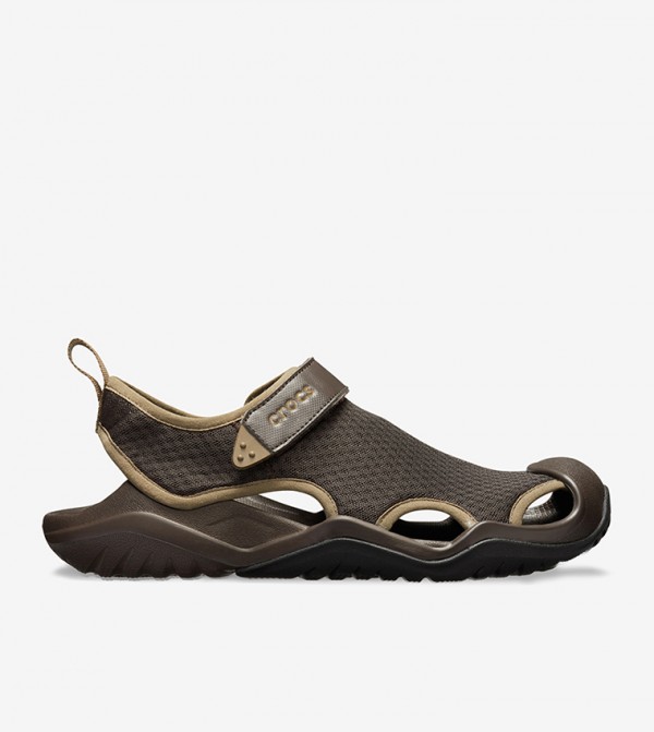 Buy Crocs Swiftwater Mesh Deck Velcro Closure Sandals Dark Brown In ...