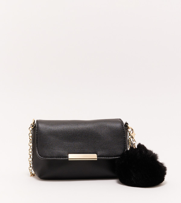 Buy Ardene Chain Strap Crossbody Bag With Pom Pom Detail In Black ...