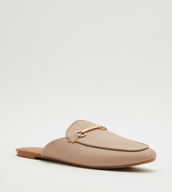 Buy Ardene Metal Accent Flat Mules In Beige | 6thStreet UAE