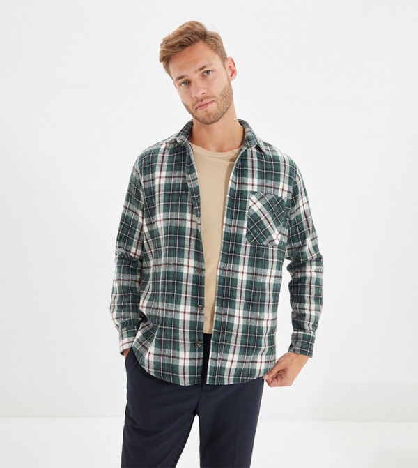 Buy Trendyol Plaid Check Flannel Shirt In Green | 6thStreet Qatar