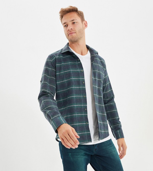 Buy Trendyol Box Check Slim Fit Shirt In Green | 6thStreet UAE