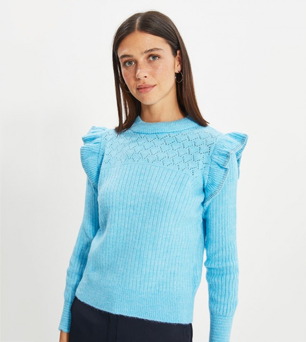 Buy Trendyol Shoulder Detailed Knitwear Sweater In Blue | 6thStreet ...
