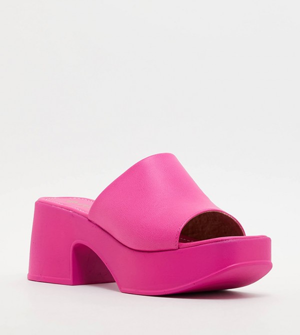 Buy Cuple Open Toe Block Heel Mules In Pink | 6thStreet UAE