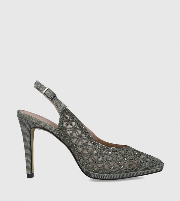 Buy Menbur Embellished Slingback Heeled Sandals In Grey | 6thStreet Kuwait
