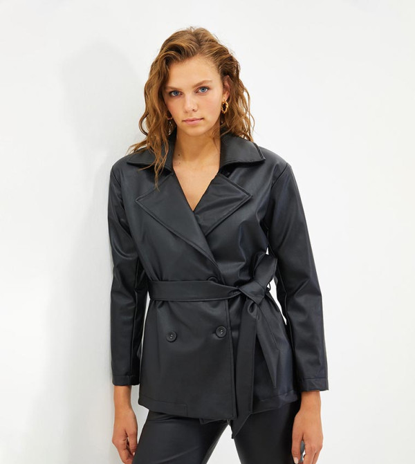 Buy Trendyol Faux Leather Jacket In Black | 6thStreet Kuwait