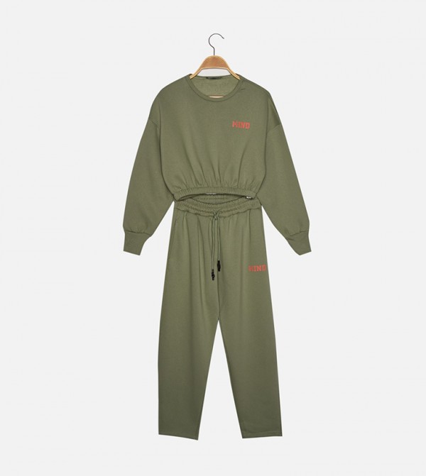 Buy Trendyol Printed Crop Tracksuit Set In Green | 6thStreet Oman
