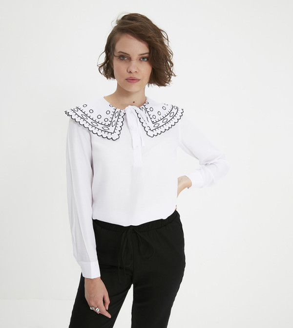 Buy Trendyol Petite Bib Detailed Blouse In Beige | 6thStreet UAE