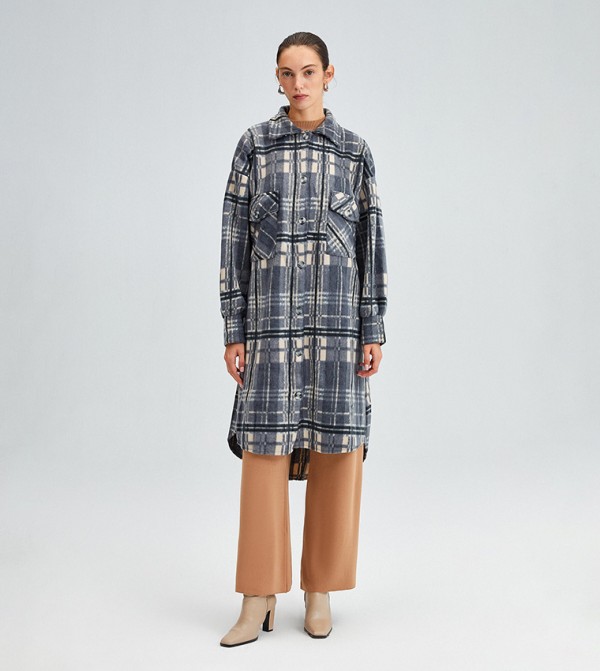 Buy Touché Check Pattern Coat In Grey | 6thStreet UAE