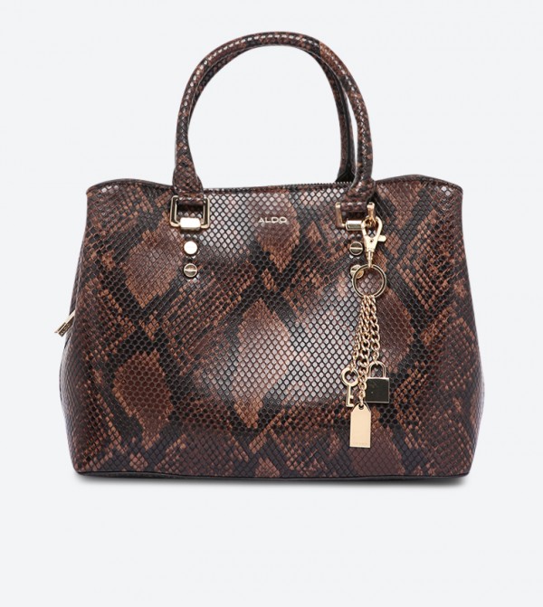 Buy Aldo Legoiri Snake Print Detail Twin Grap Handle Tote Bag Brown In ...