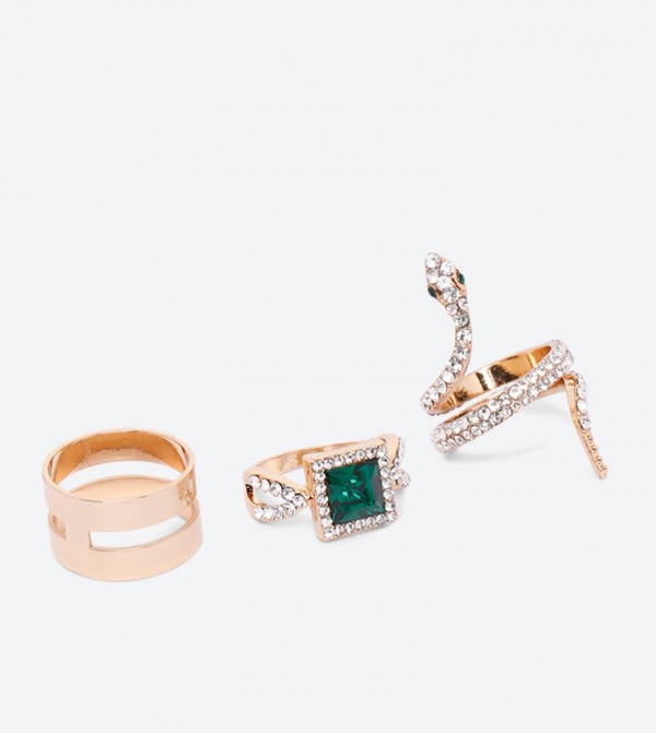 Buy Aldo Accessories Mingela Stone Detailed Rings Set (3 Pcs) Green In Green | 6thStreet Saudi ...