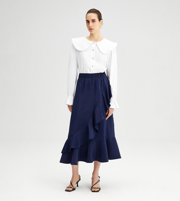 Buy Touché Ruffle Hem Elastic Waist Cupra Skirt In Blue | 6thStreet UAE