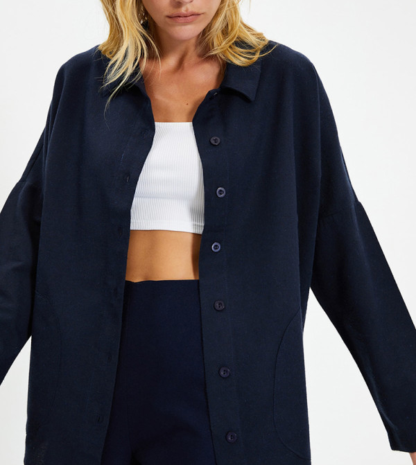 Buy Trendyol Basic Solid Shirt In Blue | 6thStreet UAE