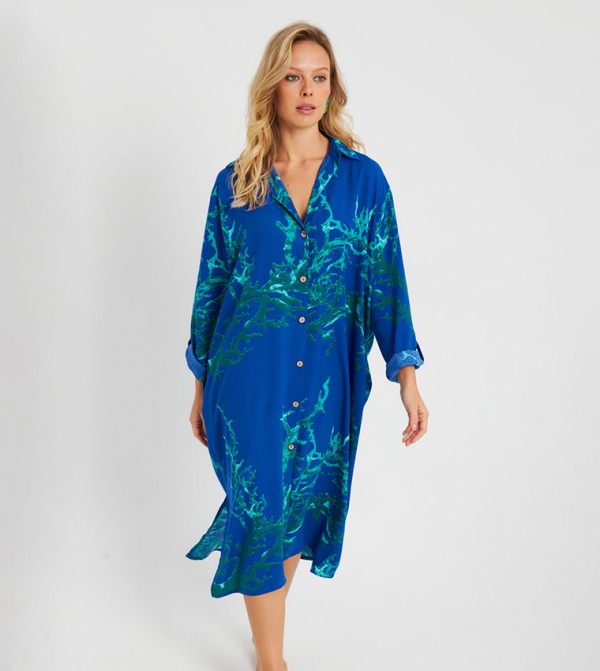Buy Cool & Sexy Printed Relaxed Fit Shirt Dress In Royal Blue ...