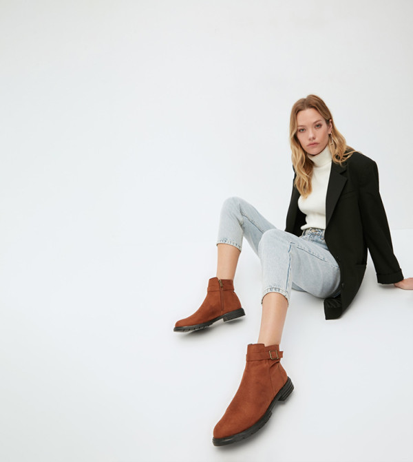 Buy Trendyol Basic Casual Ankle Boots In Tan | 6thStreet UAE