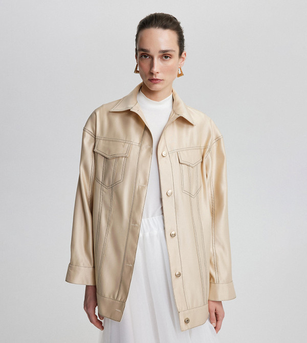 Buy Touché Contrast Stitch Detail Jacket In Beige | 6thStreet Qatar