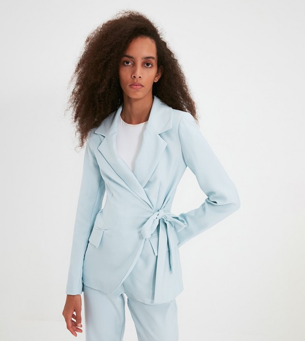 Buy Trendyol Wrap Over Blazer Jacket In Blue | 6thStreet Qatar