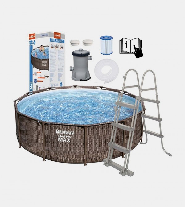 اشتري بيست واي @ اف سي طقم مسبح ستيل برو ماكس مع سلم ومضخة فلتر 3.66 × ...