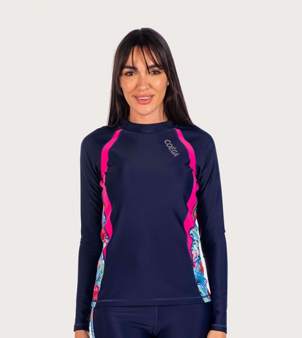 Buy Coega Sunwear Color Block Long Sleeves Swim Top In Pink | 6thStreet ...