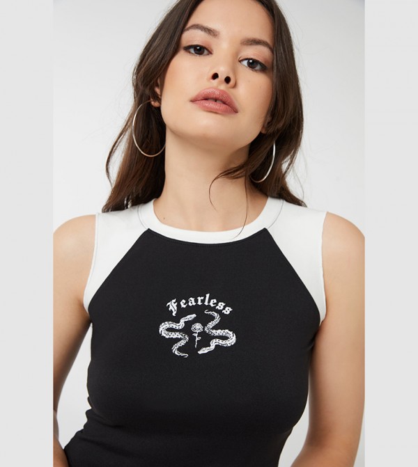 Buy Ardene Graphic Raglan Tank Top In Black | 6thStreet UAE