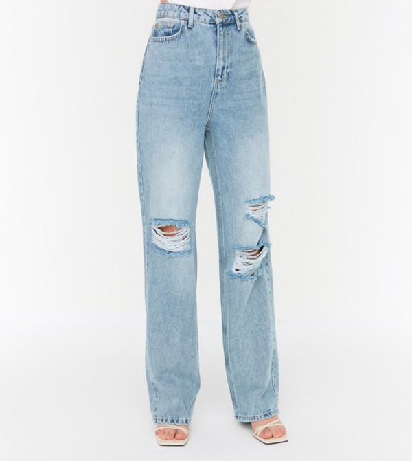 Buy Trendyol High Waist 90's Wide Leg Jeans In Blue | 6thStreet Qatar