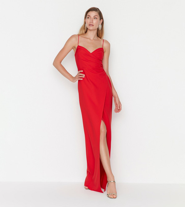 Buy Trendyol Cross Over Wrap Evening & Graduation Maxi Dress In Red ...