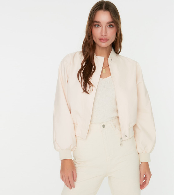 Buy Trendyol Solid Cropped Over Coat In Beige | 6thStreet Kuwait