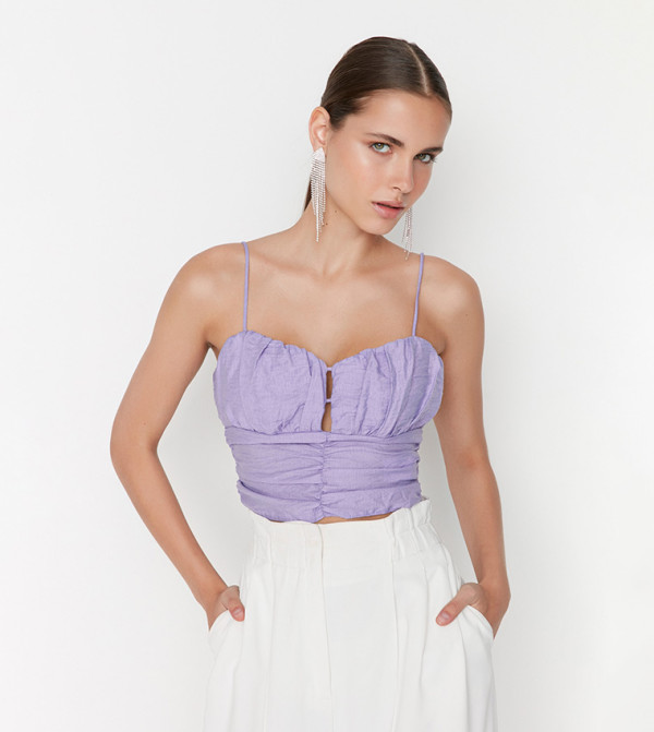 Buy Trendyol Solid Ruffle Bustier In Purple | 6thStreet UAE