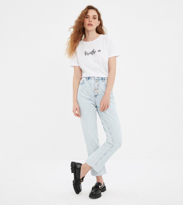 Buy Trendyol High Waist Straight Jeans In Blue | 6thStreet Bahrain