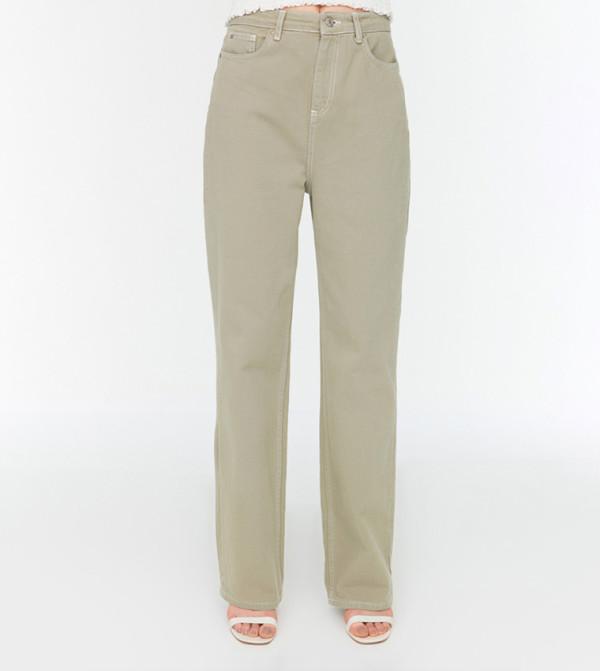 Buy Trendyol High Waist 90's Wide Leg Jeans In Khaki | 6thStreet Qatar