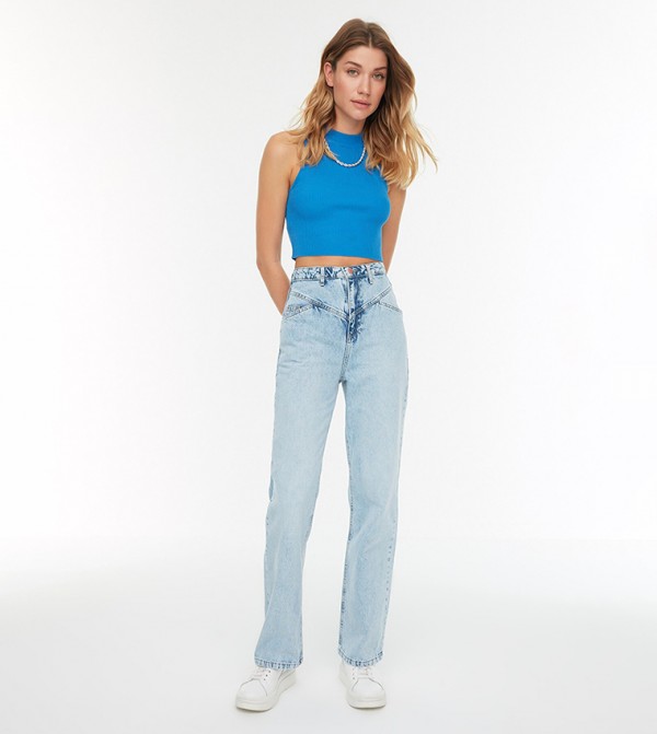 Buy Trendyol High Waist 90's Wide Leg Jeans In Blue | 6thStreet Qatar
