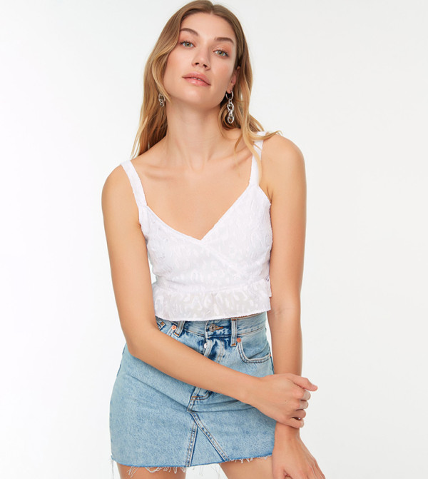 Buy Trendyol Self Designed Cross Over Crop Top In Yellow | 6thStreet UAE