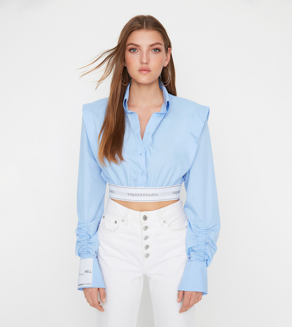 Buy Trendyol Crop Detailed Shirt With Waist Elastic Detail In Blue ...