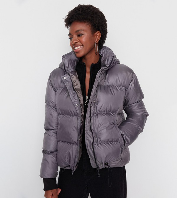 Buy Trendyol Oversized Hooded Inflatable Jacket In ANTHRACITE ...