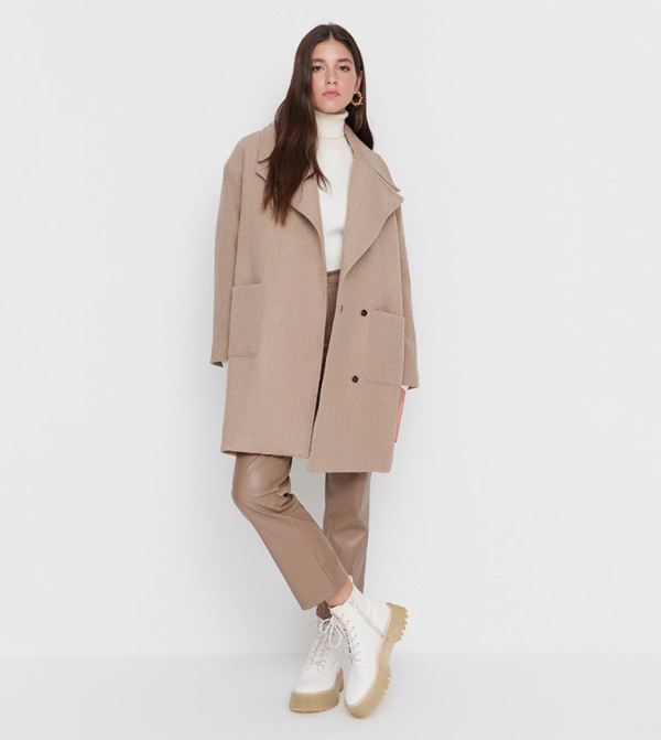 Buy Trendyol Oversized Cachet Coat In Beige | 6thStreet Kuwait