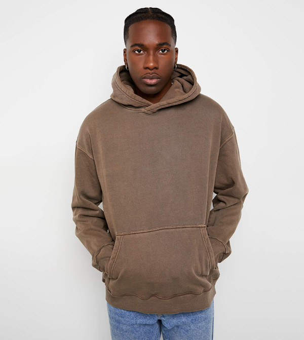 Buy Ardene Solid Long Sleeves Hooded Sweatshirt In Brown | 6thStreet ...
