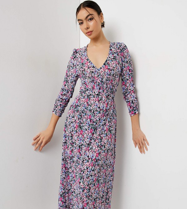 Buy Ardene Floral Print Long Sleeves Midi Dress In Multiple Colors ...