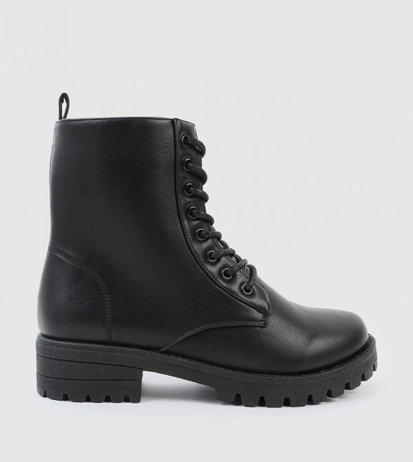 Buy Ardene Ankle Length Combat Boots In Black | 6thStreet Qatar