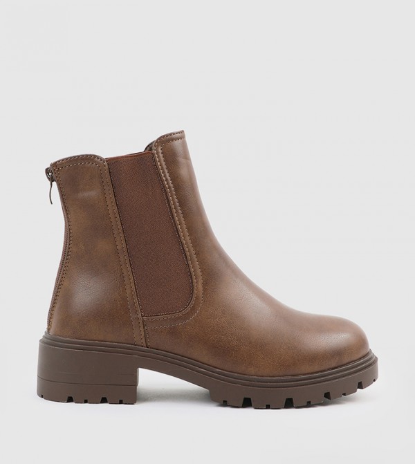 Buy Ardene Zip Back Chelsea Boots In Brown | 6thStreet UAE