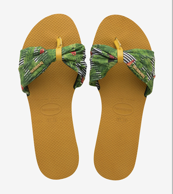 Buy Havaianas Tropical Printed Open Toe Flat Sandals In Yellow ...