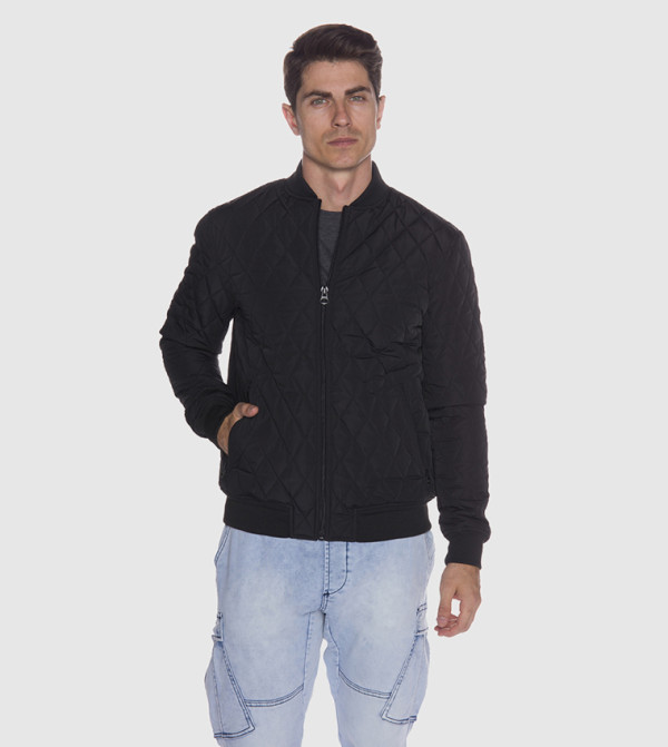 Buy R&B Stitched Bomber Jacket Black In Black | 6thStreet Kuwait